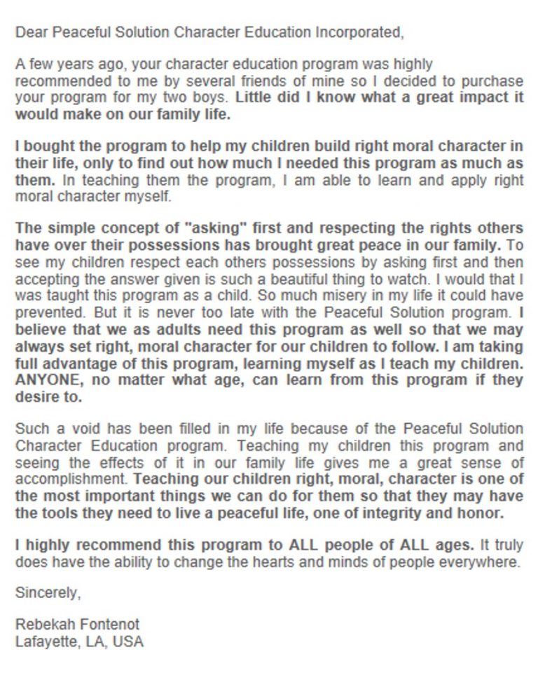 Testimonials - The Peaceful Solution