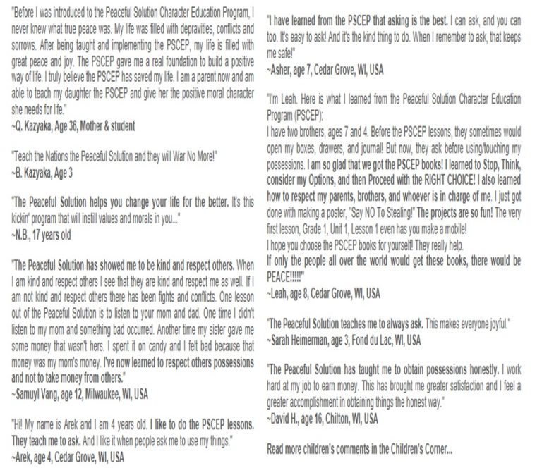 Student Testimonials - The Peaceful Solution Character Education ...